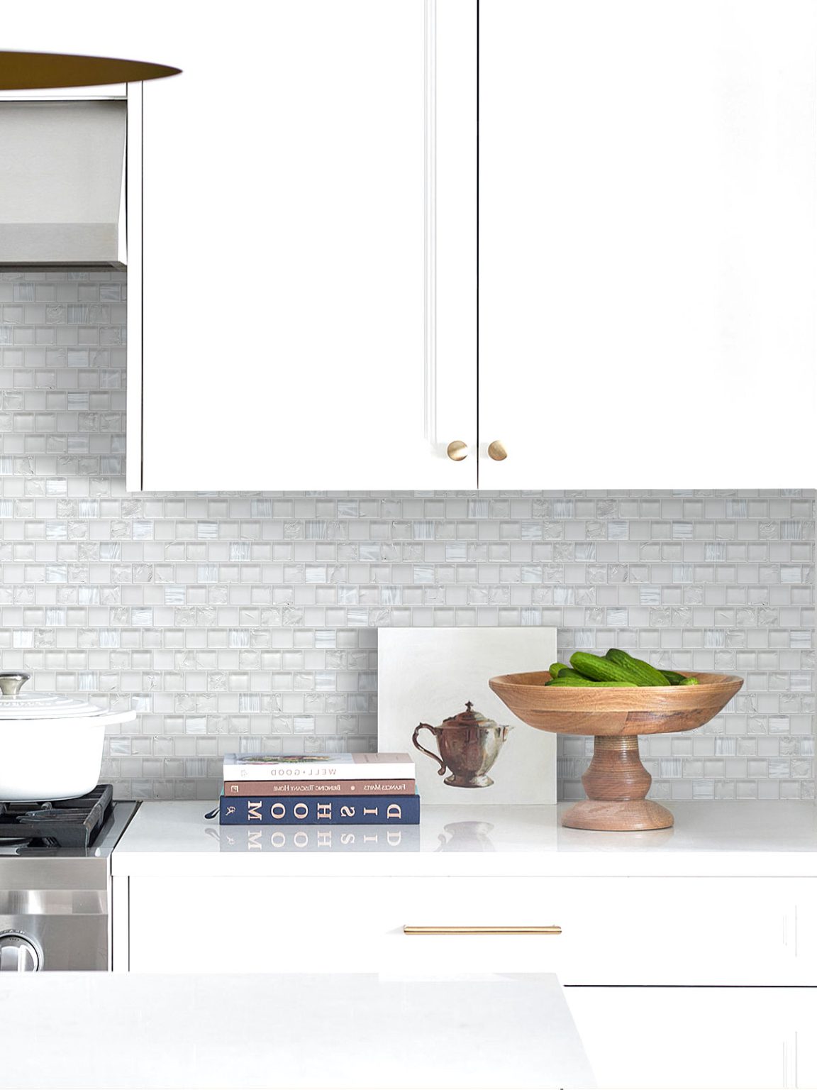 White Shell and Crackle Glass Mosaic Backsplash Tile