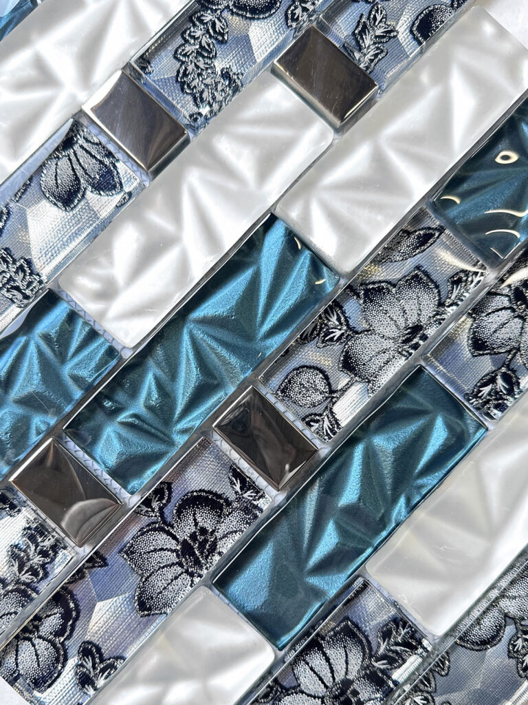 Blue Glass with Sparkle Design Subway Backsplash Tile